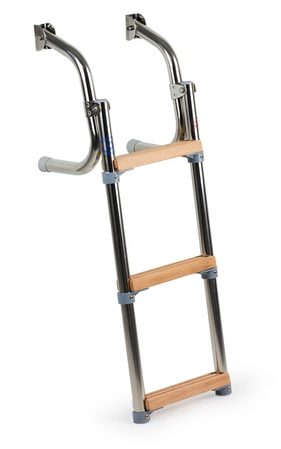 BADELEITER EDELSTAHL 3 Holzstufen Bootsleiter Klappleiter Boot Schiffsleiter EUR 106,90 ...