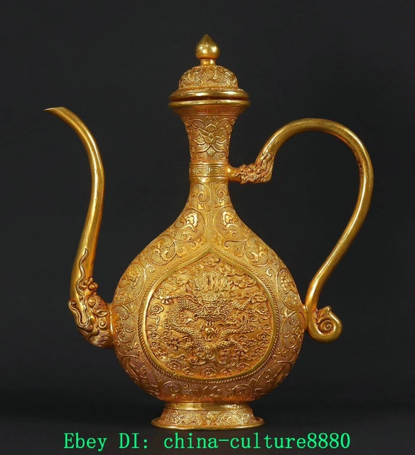 6& TANG COPPER Gold Gilt Dragon Beast Head Wine Tea Le thé à la tête de ...