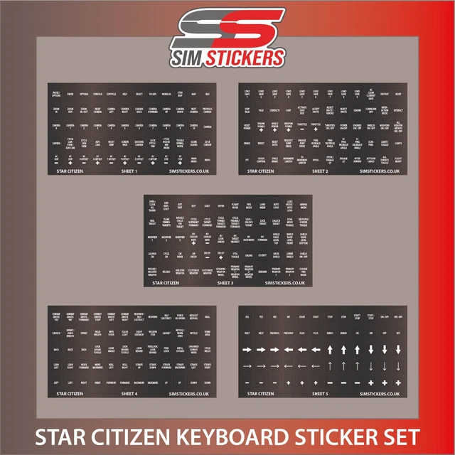 SCHWARZ STAR CITIZEN Aufkleber für Flug Sim Tastatur/Tastenbox/Rad 5er ...