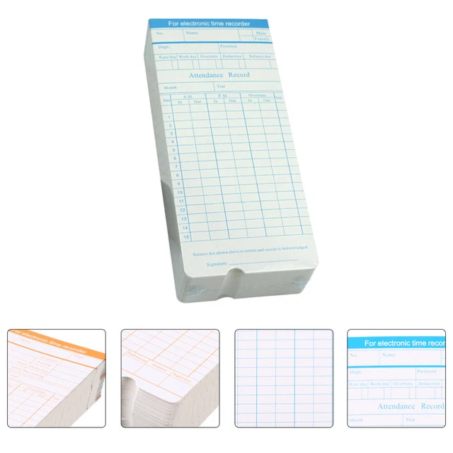 100 SHEETS TIME Record Card for Employee Attendance Cards Office Grade ...
