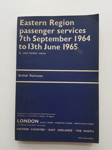 BRITISH RAILWAYS EASTERN Region Passenger Timetable September 1964 inc ...