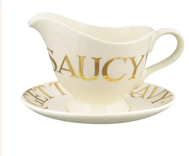 EMMA BRIDGEWATER GOLD TOAST 22ct GRAVY JUG & SAUCER.Excellent Brand New ...