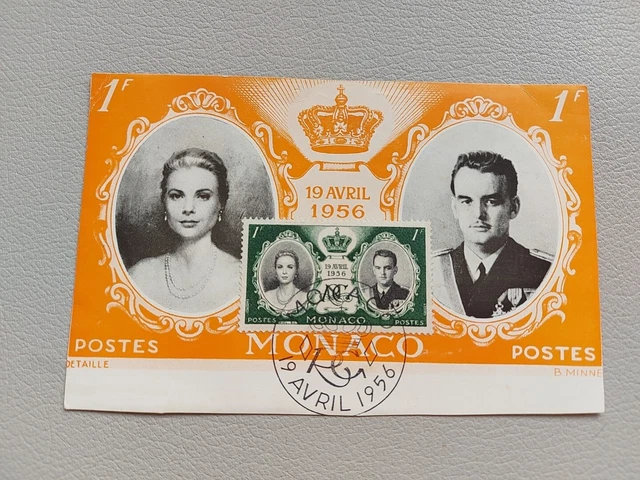 19 APRIL 1956 Monaco 1F Stamp On Postcard Marriage Grace Kelly & Prince ...