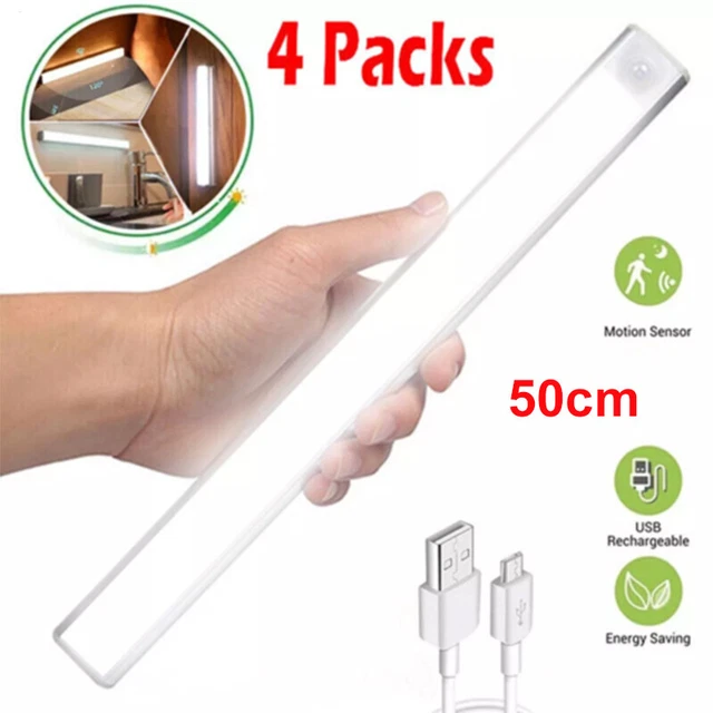 4X RECHARGEABLE LED PIR Motion Sensor Light Strip Wireless Cabinet ...