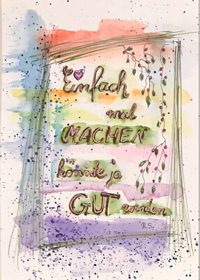 ORIGINAL AQUARELL POSTKARTE mit Spruch Text Schrift Gruß Bild EUR 8,00 ...