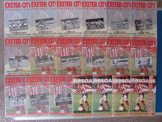 EXETER CITY HOME Programmes - 1992/93 - Joblot of 19 - All Listed £11. ...