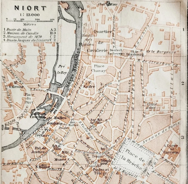 MAP NIORT SOUTHERN France Rare 1914 Lithograph WW1 Street Mini Sheet ...