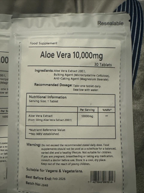 ALOE VERA 10000MG x 30 Tablets - Skincare Colon Cleanse Digestion Detox ...