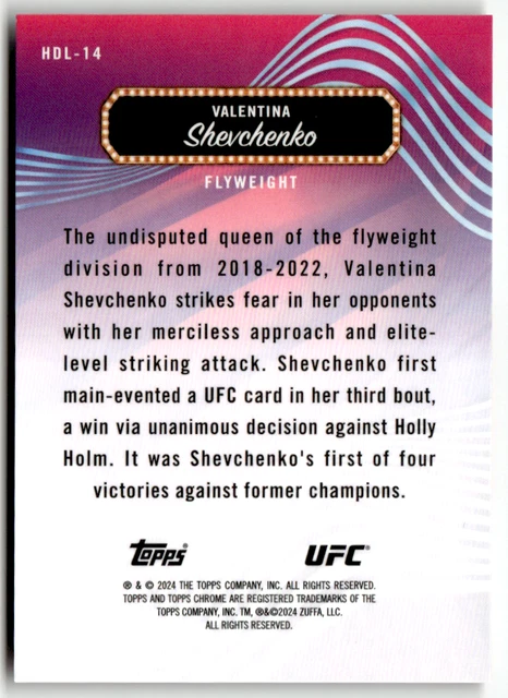 TOPPS FINEST 2024 UFC No. HDL-14 Valentina Shevchenko Headliners Rojo ...