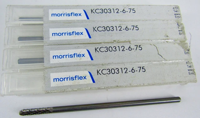 4 X MORRISFLEX Tungsten Carbide Rotary Burr - KC30312-6-75 - 3mm Shank ...