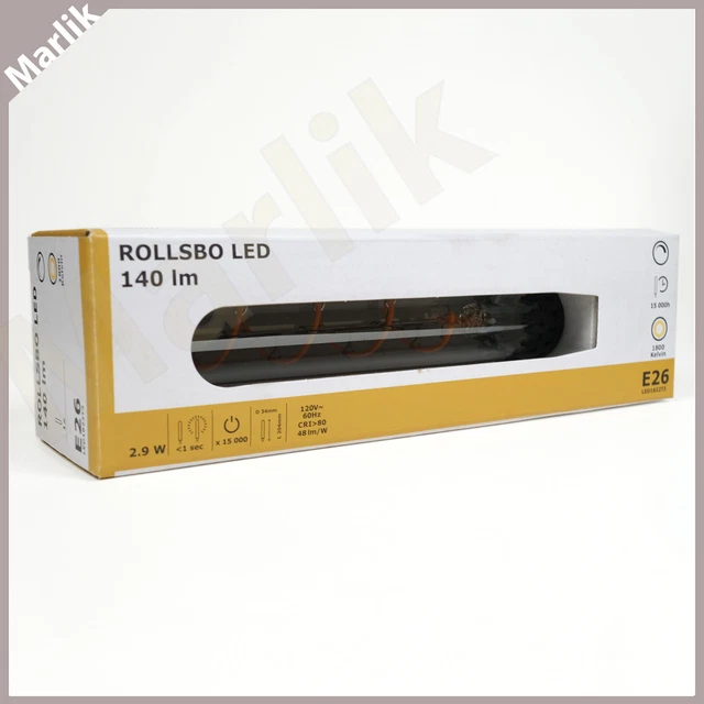 IKEA ROLLSBO LED Bulb E26, Dimmable 140 Lumen, Tube Shaped Gray Glass ...