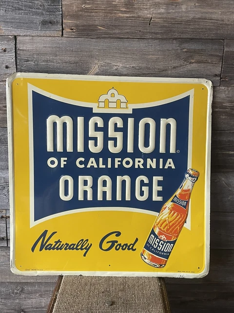 VINTAGE MISSION ORANGE Soda Sign Advertising Embossed Mission Orange ...