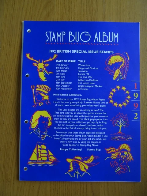 STAMP BUG GB Album 1991 unused, Loose Pages to fit binder, 12 printed 4 ...