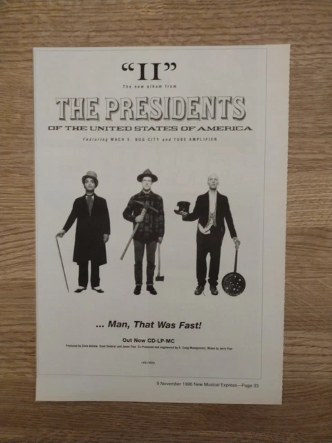 II - THE President's of the USA - ORIGINAL MUSIC ADVERT 11 X 7 in WALL ...