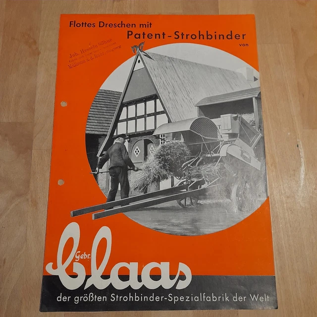 ORIG. SCHLEPPER PROSPEKT Claas Strohbinder Traktor Dreschmaschine Lanz ...