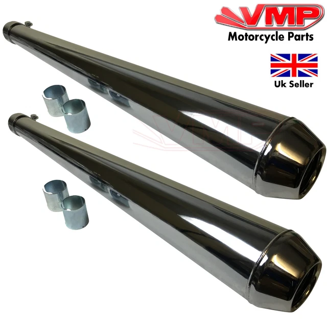 PAIR CAFE RACER Universal Megaphone Exhaust Silencer Norton Triumph ...