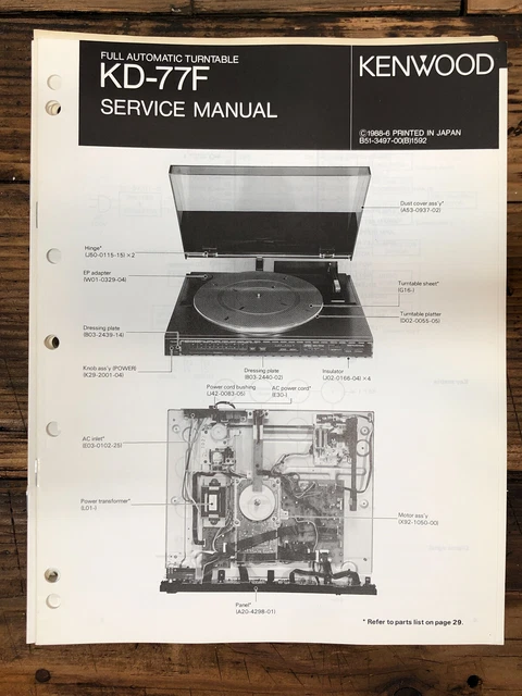 KENWOOD KD-77F RECORD Player / Turntable Service Manual *Original* £11. ...