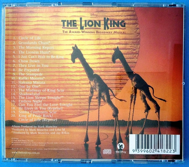 THE LION KING-ORIGINAL Broadway Cast Recording Disney Musical CD ...