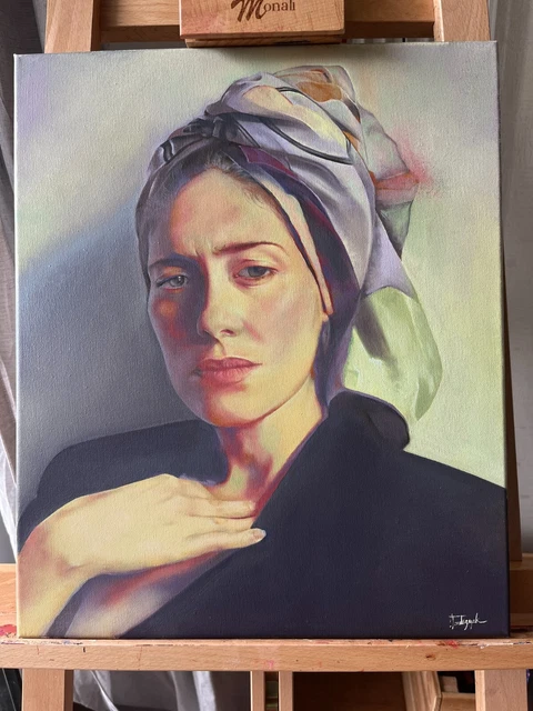 TABLEAU PORTRAIT FEMME peinture huile sur toile multicolore EUR 300,00 ...