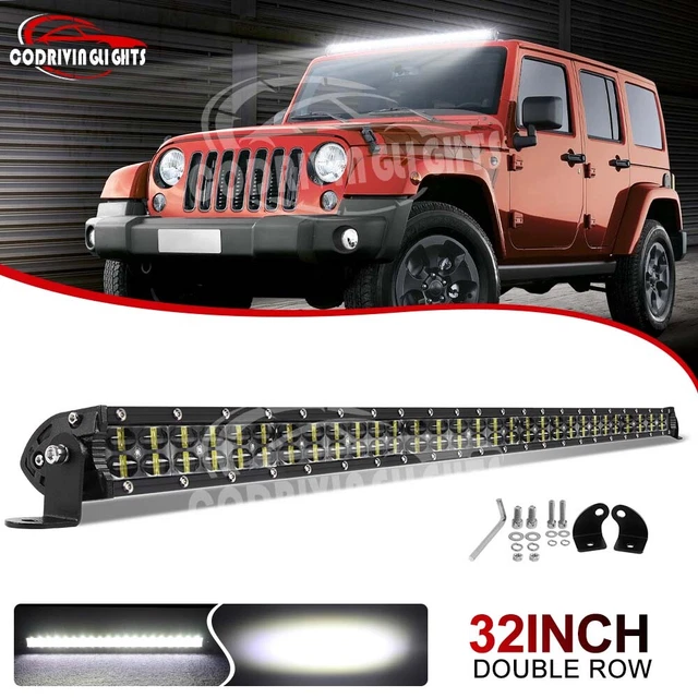 32 INCH LED LIGHT BAR Dual Row Spot Flood Combo Truck Offroad 4WD ATV ...