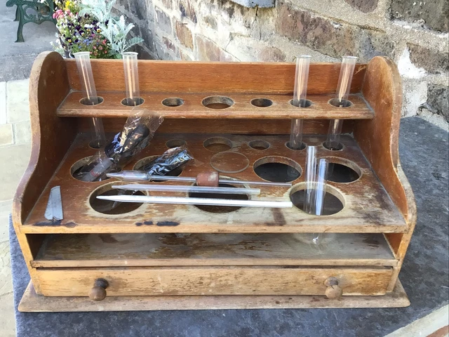 VINTAGE TEST TUBE Rack With Tubes Stirrers And More Pharmacy £10.00 ...