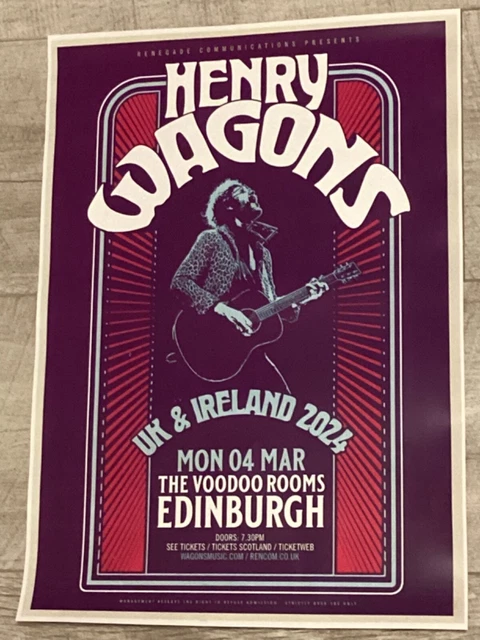 HENRY WAGONS - Edinburgh march 2024 band tour memorabilia -- concert gig poster! £9.95 - PicClick UK