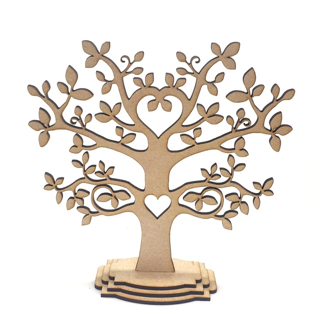 WOODEN FAMILY TREE Freestanding heart in trunk, mdf wedding craft shape ...