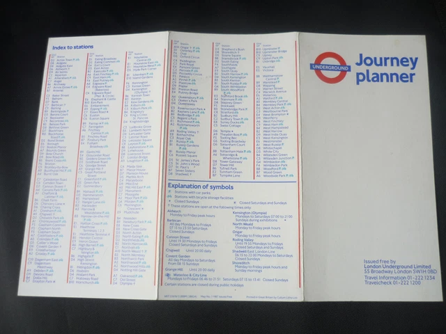 1987 NO. 1 London Underground Pocket Tube Map £14.95 - PicClick UK