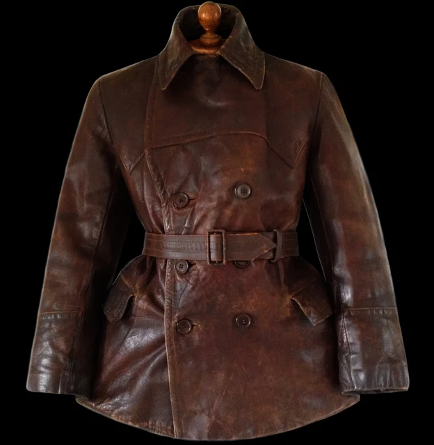 40S WW2 GERMAN LUFTWAFFE Leather Officers Trench Tanker Dispatch WW1 ...