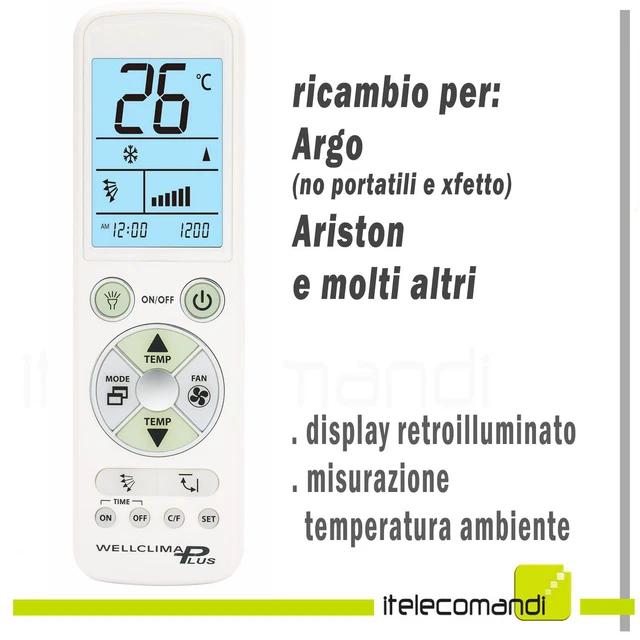TELECOMANDO CONDIZIONATORE CLIMATIZZATORE Argo Ariston EUR 16,90 ...