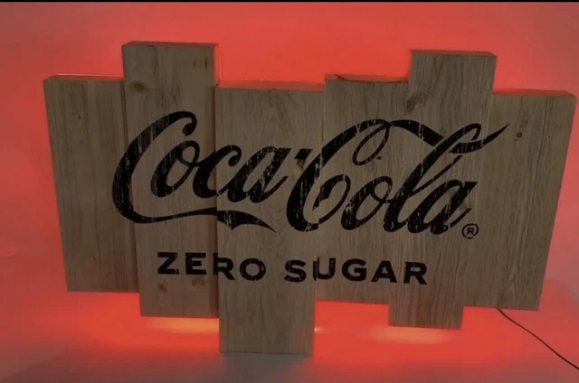 COCA COLA ZERO Sugar Light Up Red Led, 3D Wooden Wall Sign, Brand New ...