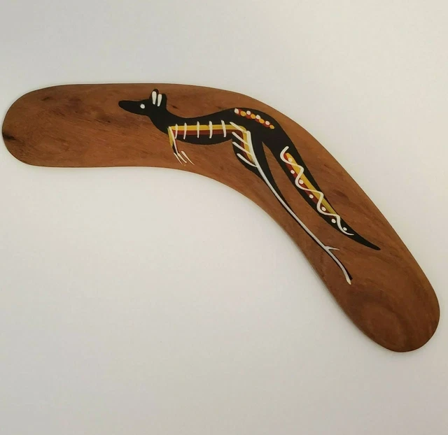 AUSTRALIAN BOOMERANG BUNABIRI Aboriginal Dreamtime Wooden Kangaroo ...