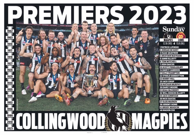 PREMIERS 2023 COLLINGWOOD magpies AFL football team poster,FREE POST ...