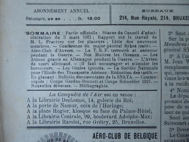 LA CONQUETE AIR 1921 Sneta Avion Zeppelin Cerf-Volant Aero-Club Anvers ...