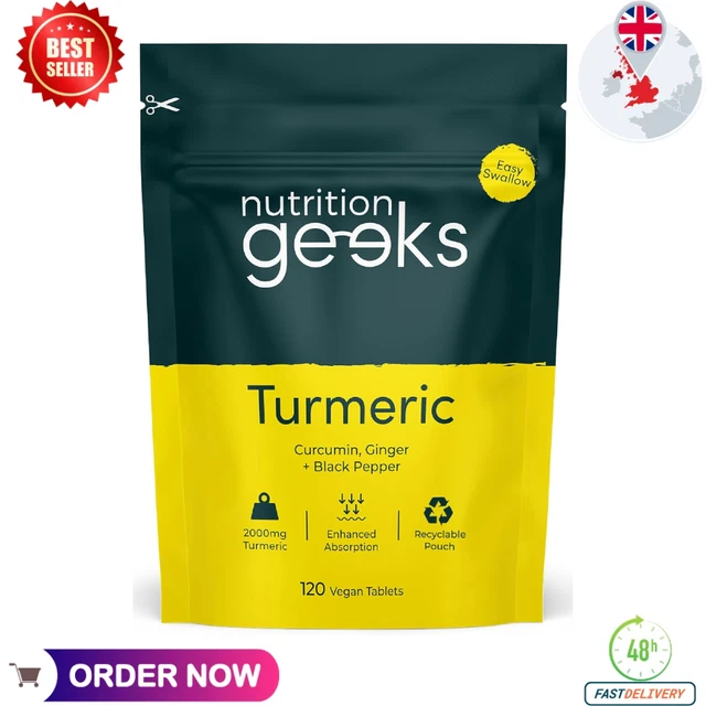 TURMERIC TABLETS 2000MG + Ginger + Black Pepper | 120 Tablets - Vegan ...