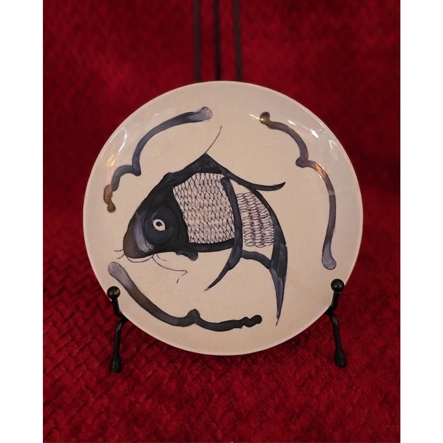 THE ROYAL STANDARD Chinese Hand Painted Cobalt Blue KOI FISH Plate 7 ...