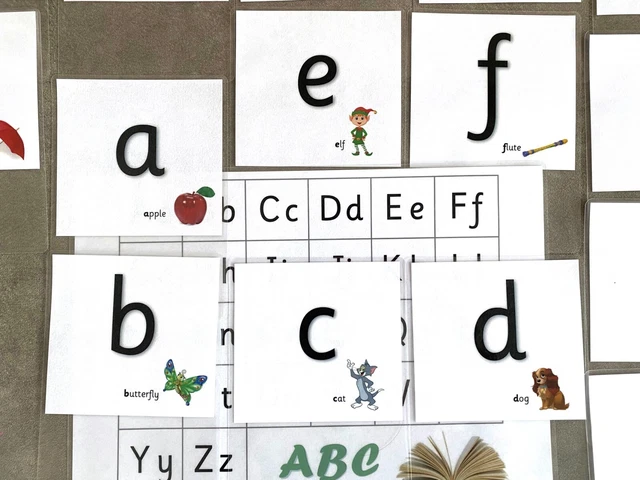LARGE ALPHABET LOWER Case Flash Cards Words&Pictures + ABC Letters Mat ...