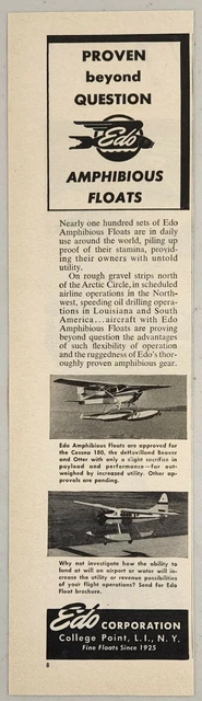 1957 PRINT AD Edo Amphibious Floats Cessna 180 Airplane College Point ...