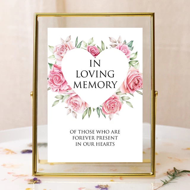 WEDDING TABLE SIGN Pink Heart Flowers, "In Loving Memory" Sign - Size ...