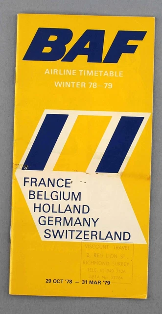 BAF BRITISH AIR Ferries Airline Timetable Winter 1978/1979 £29.95 ...
