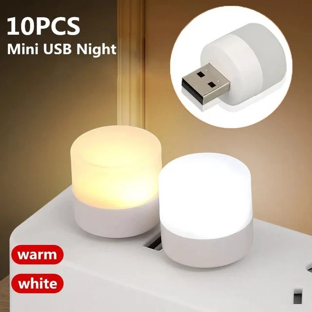 1-10PCS USB PORTABLE LED Mini Night Light Small Round Lamp Computer ...
