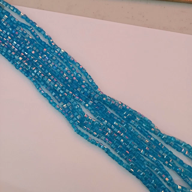 48PC 4MM SKY Blue AB Square Cube Faceted Glass Beads AUS Free Postage ...