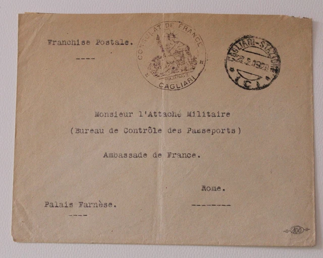 1926 LETTERA DEL CONSOLATO FRANCESE di CAGLIARI+timbro ARALDICO CONSOLATO-B367 EUR 7,00 ...