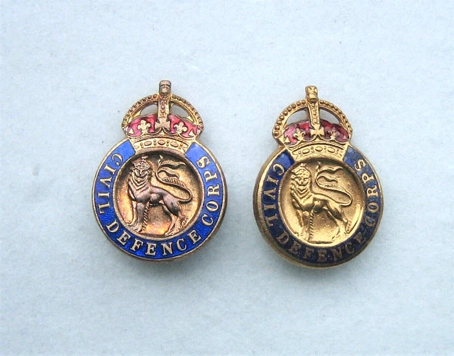 TWO CIVIL DEFENCE Corps Enamel Pin Badges - Kings Crown £3.99 - PicClick UK