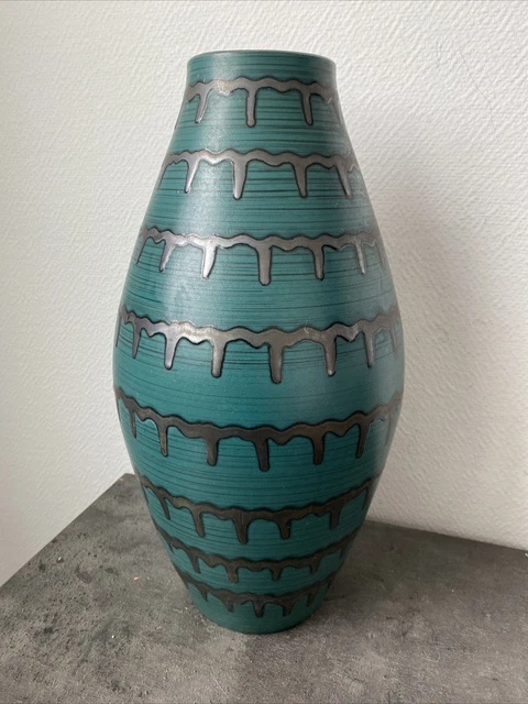 ANCIEN GRAND VASE pot deco west germany vert contemporain EUR 49,90 ...