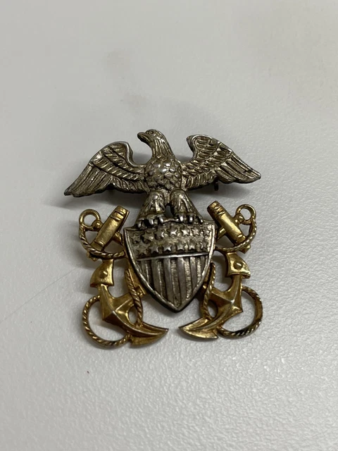 STERLING SILVER WW2 USN US Navy Eagle Shield Anchor Pin Brooch STERLING ...