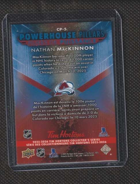 2025-26 UD TIM Hortons POWERHOUSE PILLARS Nathan MacKinnon Insert C-P5 ...