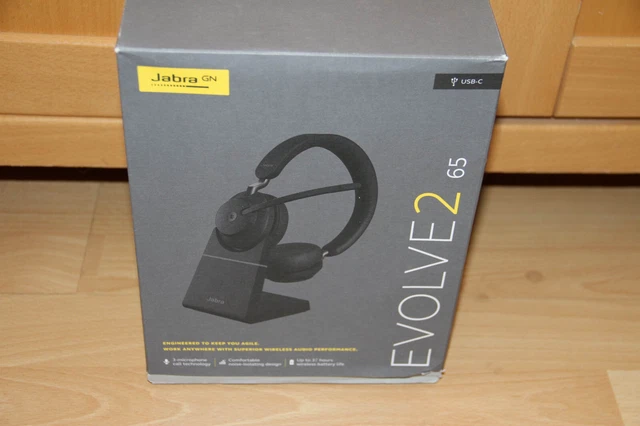 JABRA EVOLVE2 65 Stereo Kopfhörer, Adapter Link 380-C, Ladestation, OVP ...