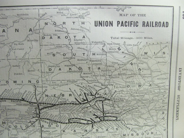 ORIGINAL 1898 UNION PACIFIC RAILROAD SYSTEM MAP w/ DEPOTS UP RR NB KS ...