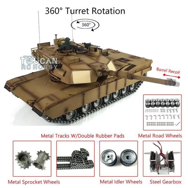 HENGLONG 1/16 7.0 Abrams RC Panzer 3918 360° Turret Barrel Recoil ...